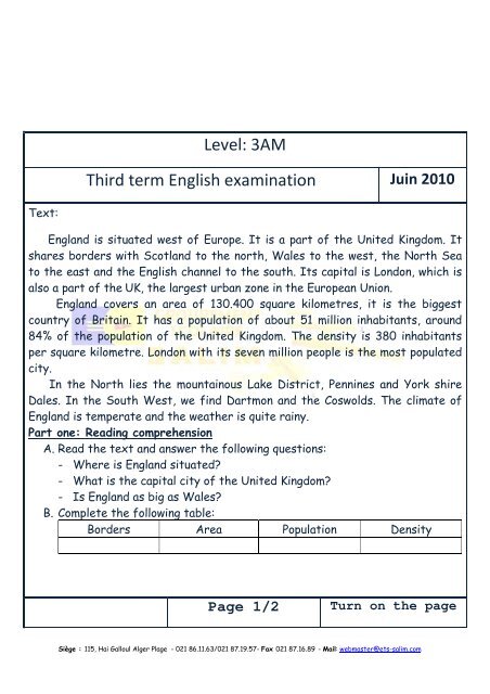 Level: 3AM Third term English examination