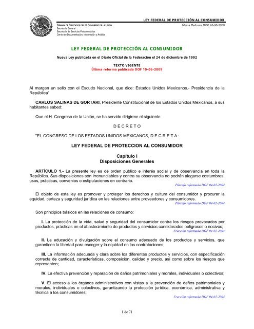 LEY FEDERAL DE PROTECCION AL CONSUMIDOR - Red ...