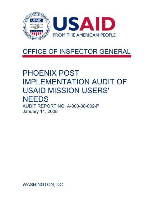Report on Phoenix Post Implementation Audit of USAID Mission Users