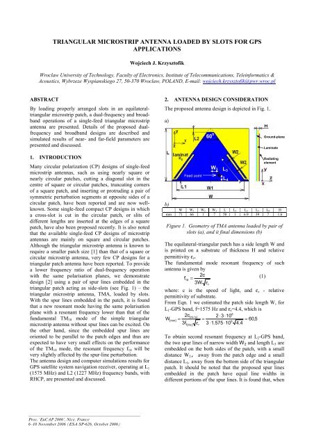 triangular microstrip antenna loaded by slots for gps ... - CT Systemes