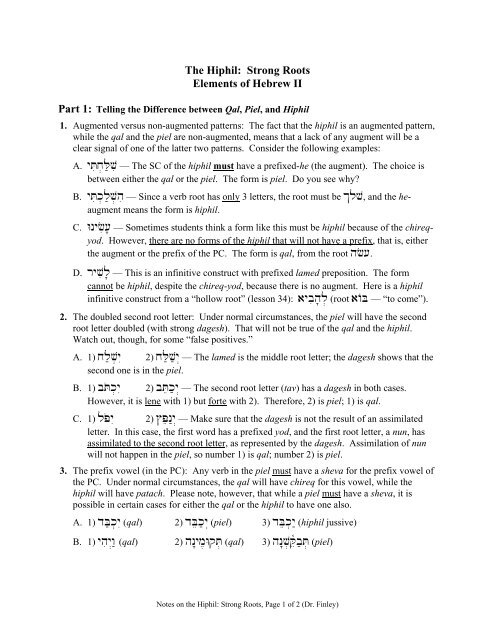 The Hiphil Pattern (Stem): Strong Root
