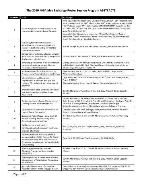 The 2010 NHIA Idea Exchange Poster Session Program ABSTRACTS