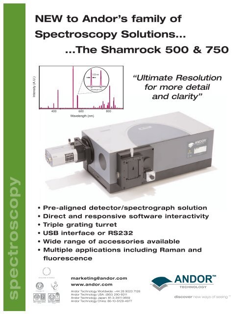 Shamrock 500 Imaging and Shamrock 750 Spectrograph Flyer