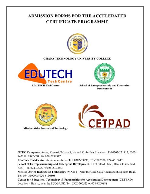 admission forms for the accelerated certificate programme - GTUC