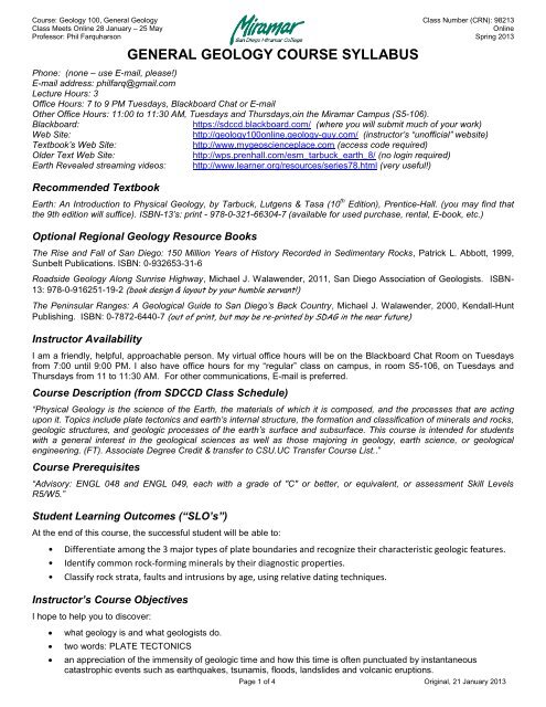 Introduction To Physical Geology Syllabus GEO401: Physical Geology