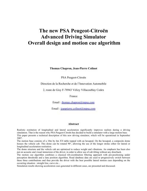 The new PSA Peugeot-CitroÃ«n Advanced Driving Simulator Overall ...