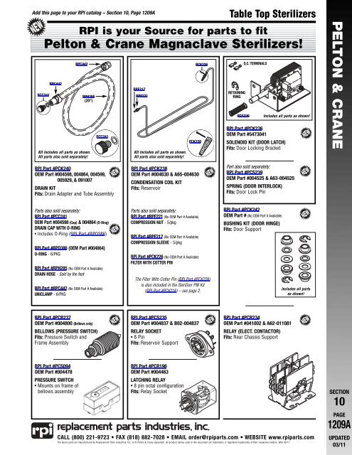 Pelton & Crane Magnaclave sterilizers - Replacement Parts Industries