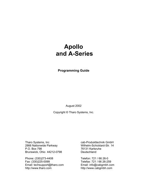 Apollo Programming Manual - Tharo Systems, Inc.