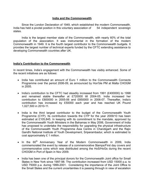 India and the Commonwealth Since the London Declaration of 1949 ...