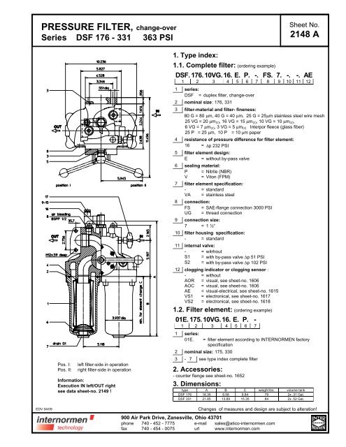 PRESSURE FILTER, change-over Series DSF 176 - internormen.com