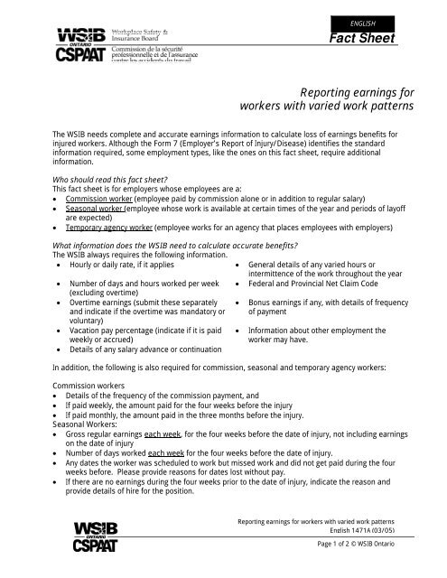 Reporting earnings for workers with varied work patterns - wsib