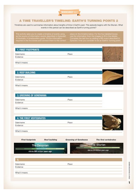 Australia, the time traveller's guide - Worksheet 2 - PEGSnet