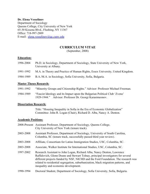 CURRICULUM VITAE - Sociology - CUNY