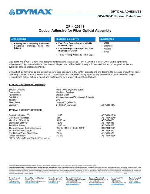 Dymax OP-4-20641 Optical Adhesive Product Data Sheet