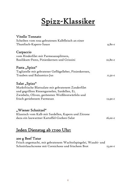 komplette Speisekarte als PDF downloaden - Restaurant Spizz