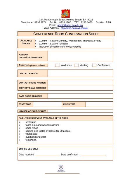 Conference Room Sign Out Sheet