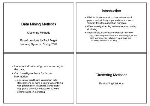 Data Mining Methods Introduction Clustering Technion Moodle 4246