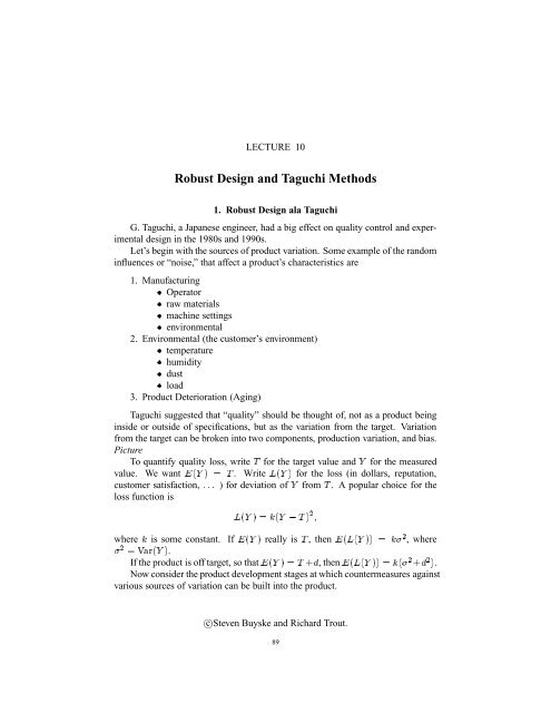 Robust Design And Taguchi Methods
