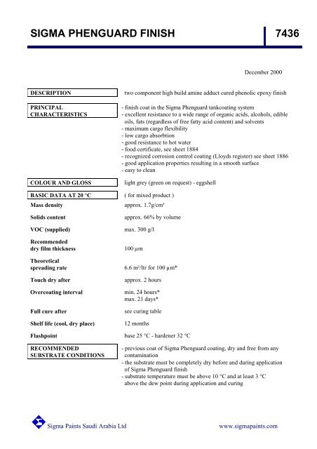 SIGMA PHENGUARD FINISH 7436 - SIGMA PAINTS