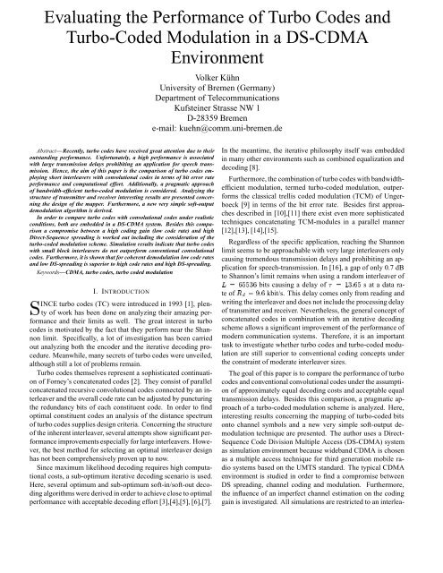 Evaluating the Performance of Turbo Codes and Turbo-Coded ...