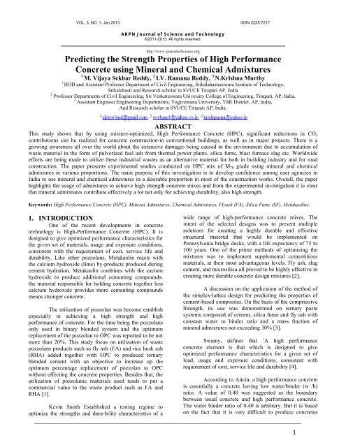 Predicting the Strength Properties of High Performance Concrete ...