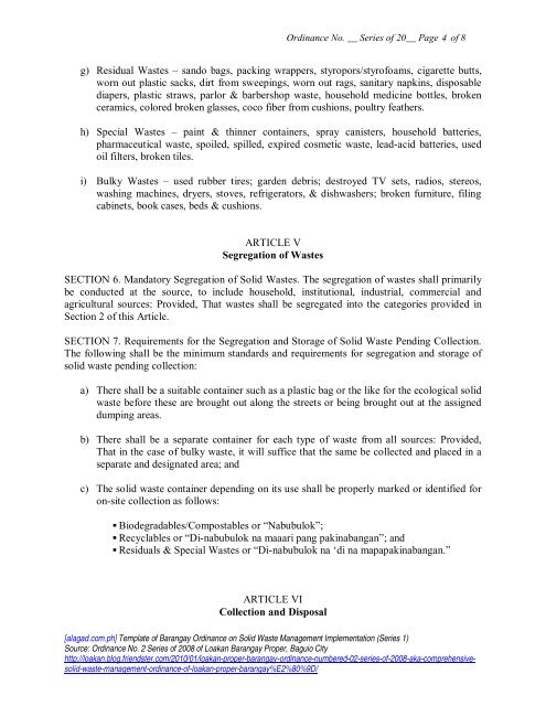 Ordinance No. __ Series o