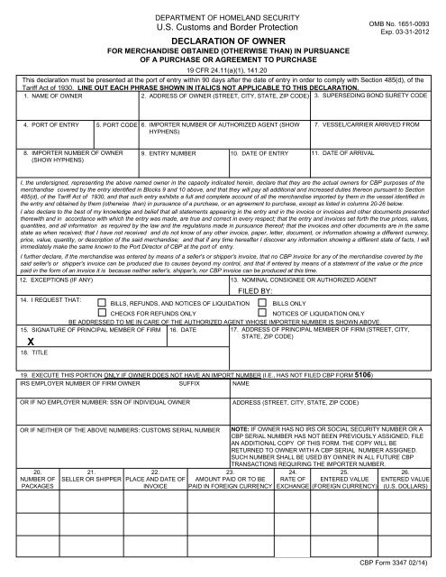 CBP Form 3347 - Forms