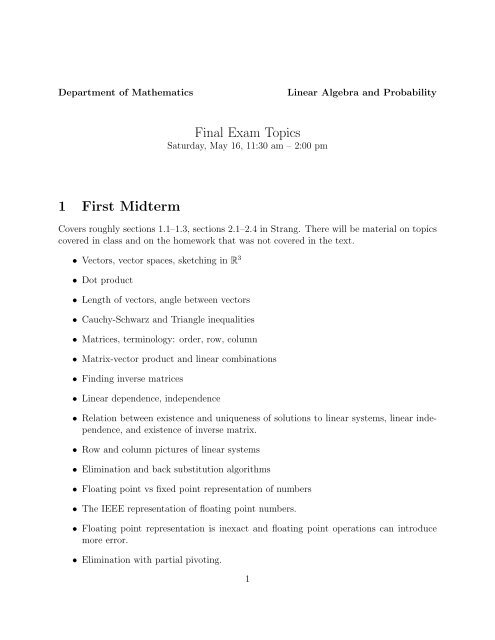Final Exam Topics 1 First Midterm - Computer Science