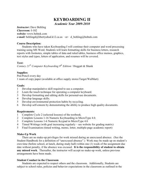 Keyboarding II Syllabus