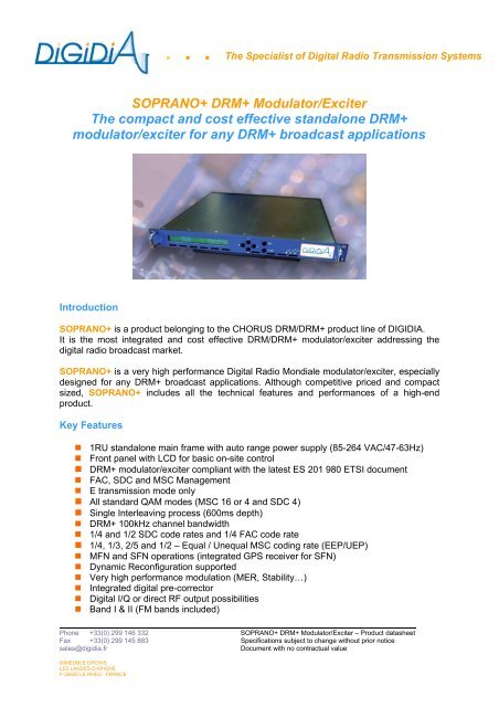 SOPRANO+ Product Datasheet - Digidia
