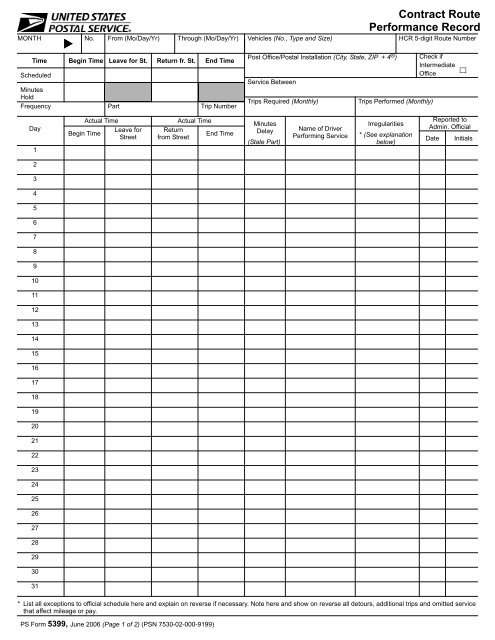 Contract Route Performance Record - NALC Branch 78