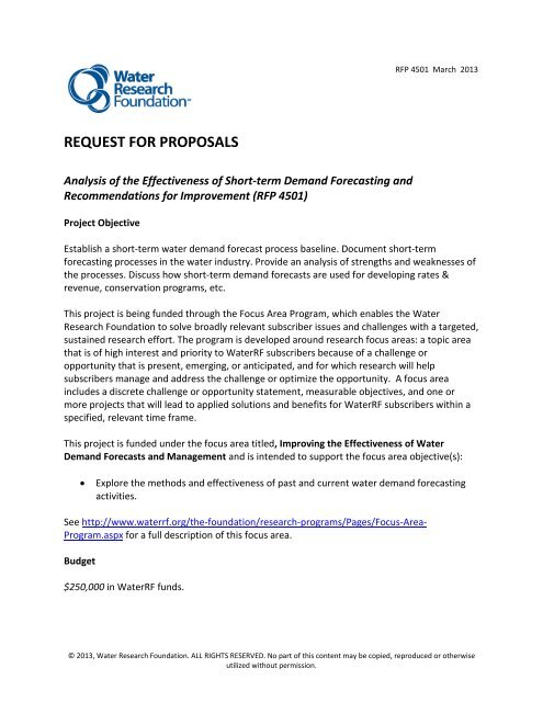 REQUEST FOR PROPOSALS - Water Research Foundation