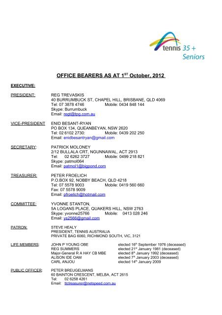Updated List of TSA Office Bearers - Tennis Seniors Australia