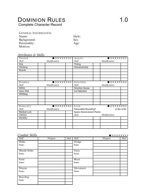 DOMINION RULES - RPG Sheets