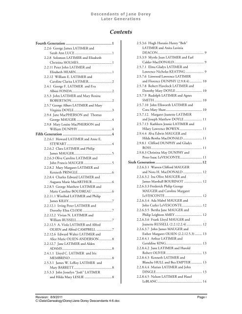 Later Descendants of Jane Dorey - Susan Dorey Designs