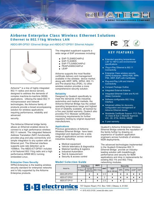 Airborne Enterprise Wireless Ethernet Bridges & Adapters - Quatech