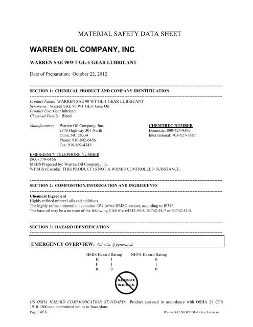 MSDS - Warren Oil Company, Inc.