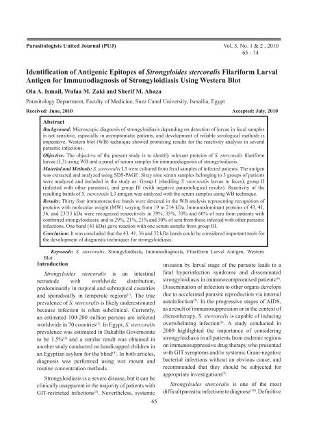 Identification of Antigenic Epitopes of Strongyloides stercoralis ...