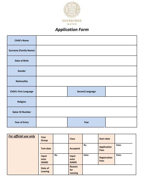 Application Form - Sherborne Qatar