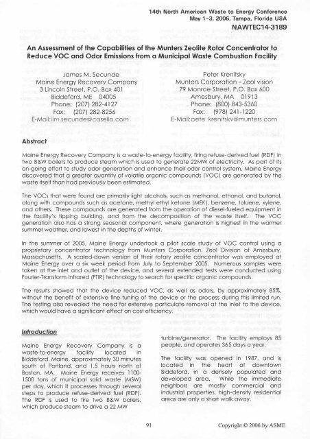 An Assessment of the Capabilities of the Munters Zeolite Rotor ...