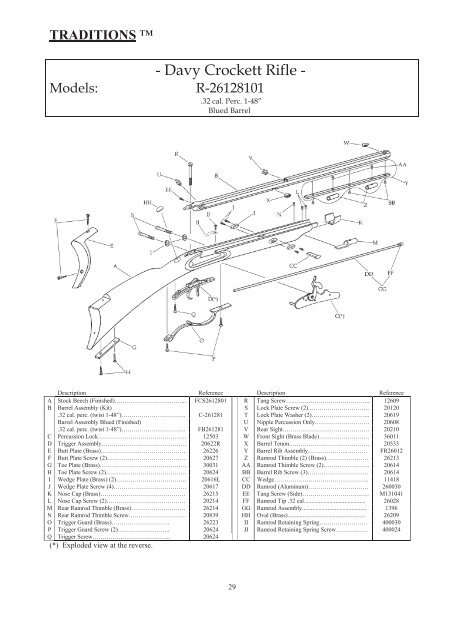Crockett Rifle Schematic - Traditions Performance Firearms