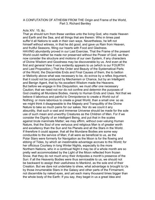 A Confutation of Atheism from the Origin and Frame Of the World ...