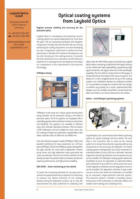 OptoIndex for Photonics - Leybold Optics GmbH