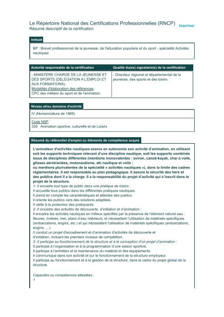 Le Répertoire National des Certifications Professionnelles (RNCP ...
