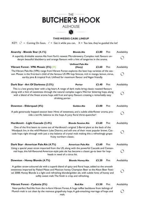 The Butcher's Hook Drinks Menu 051114