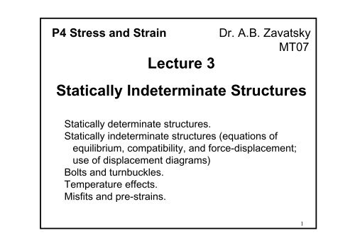 Statically indeterminate structures - Department of Engineering ...