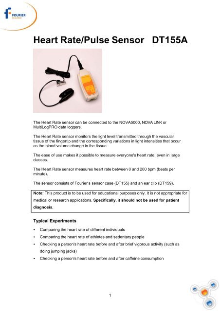 Heart Rate (Pulse) Data Sheet - Fourier Education