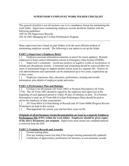 SUPERVISOR'S EMPLOYEE WORK FOLDER