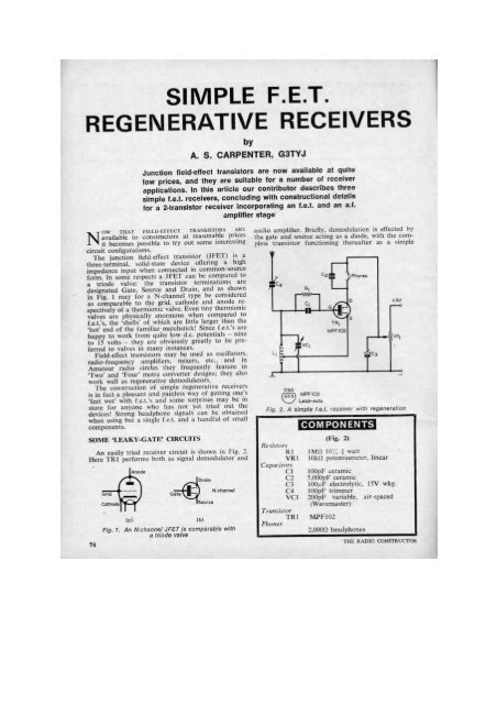 Simple Field Effect Transistor Regenerative Receivers