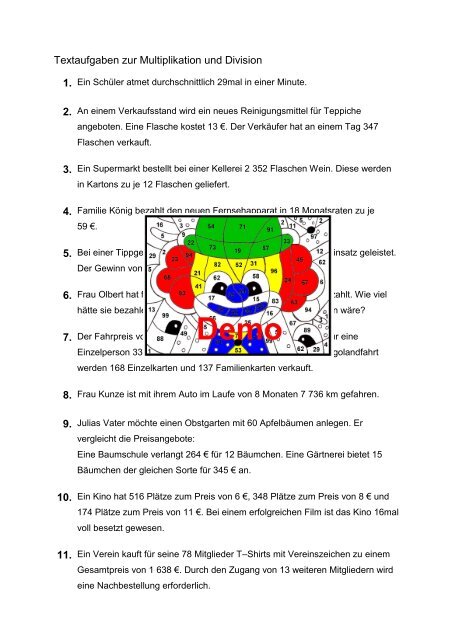 Textaufgaben zur Multiplikation und Division